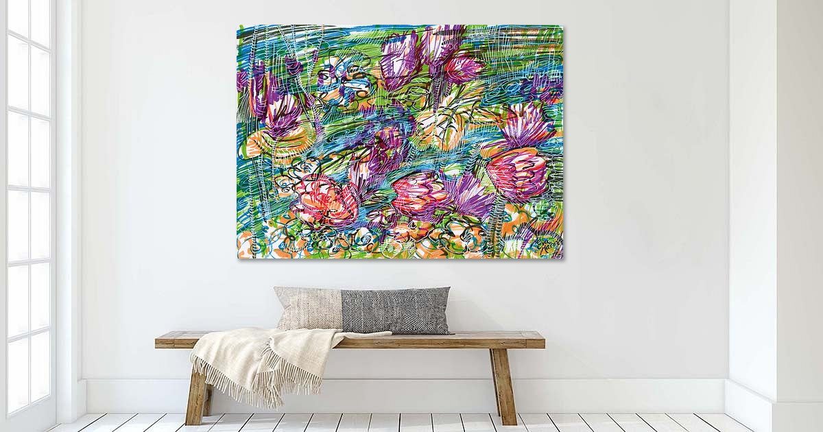 Rivier met bloemen van ART Eva Maria op canvas, behang en meer